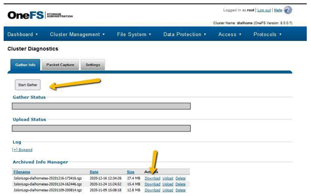 Dell EMC Isilon Gather Diagnostics Using OneFS System